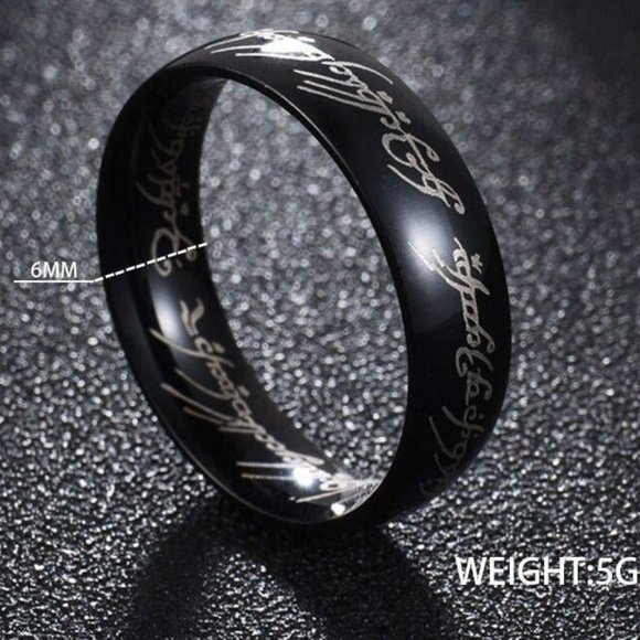 Accessories | Hobbit Lord Of The Rings Black Elvish Rune Engraving Ring ...